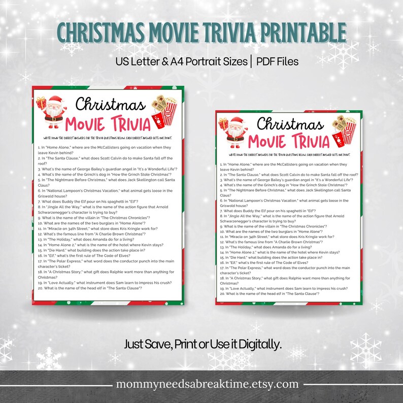 Christmas Movie Trivia Friendsmas Game, Holiday Trivia Game Movie Night ...