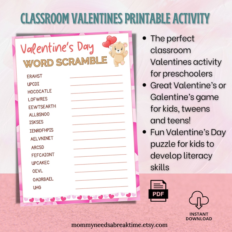 Valentine's Day Word Scramble Valentines Day Games for Kids Valentines ...