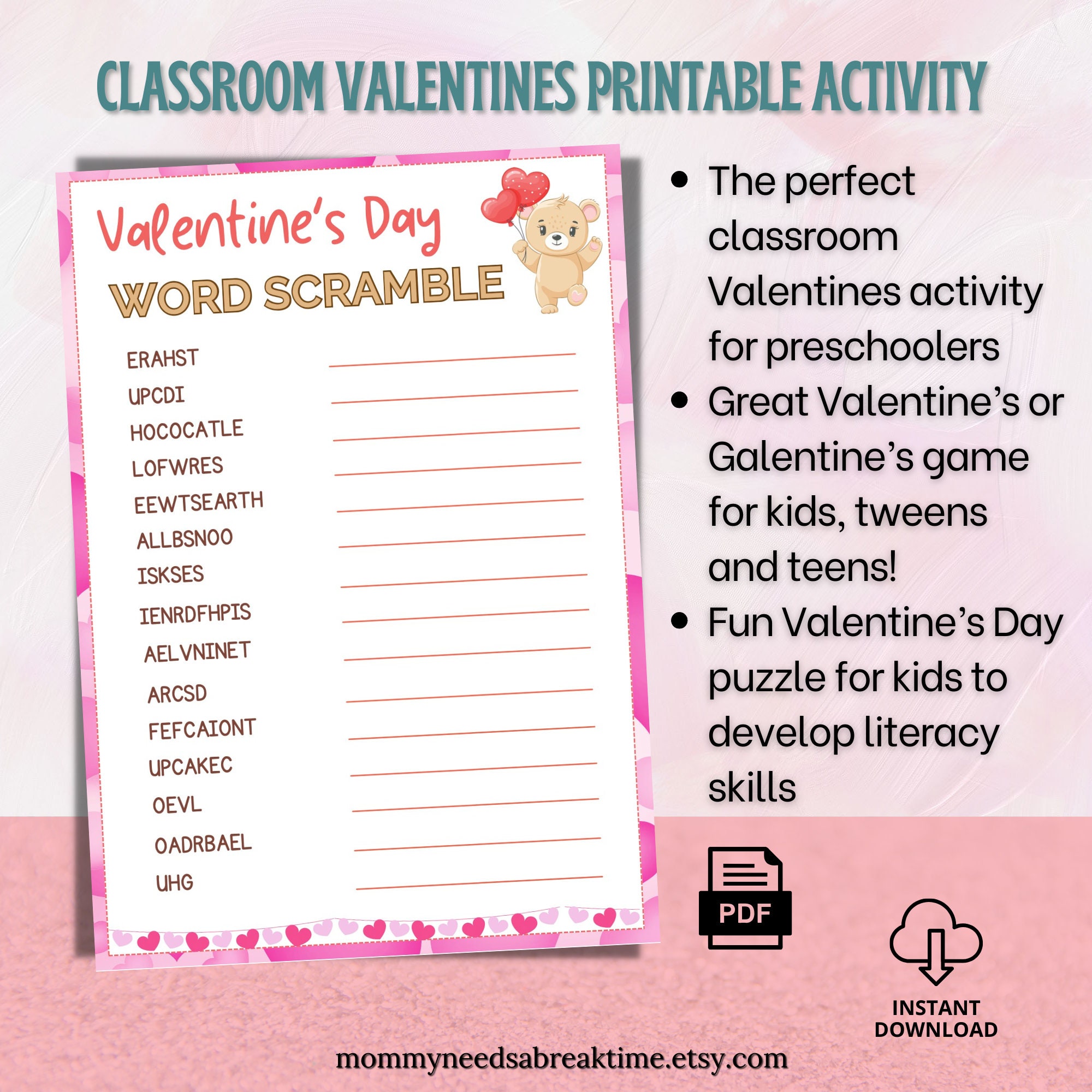 Valentines Day Word Scramble, Classroom Valentines, Valentines Day ...