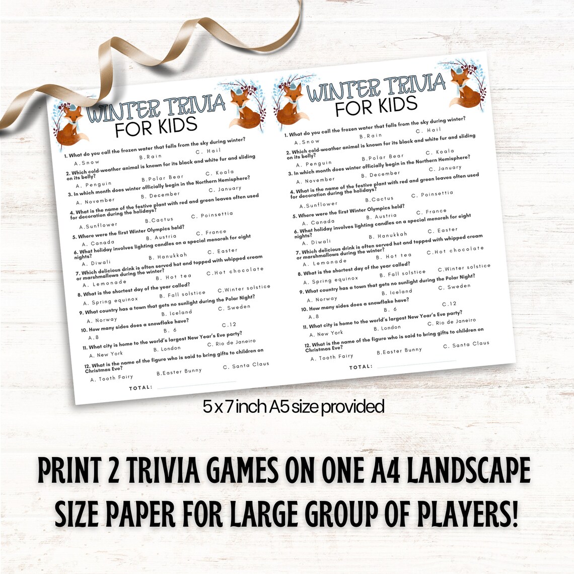 Winter Trivia Game for Kids Holiday Trivia, Christmas Trivia Printable ...