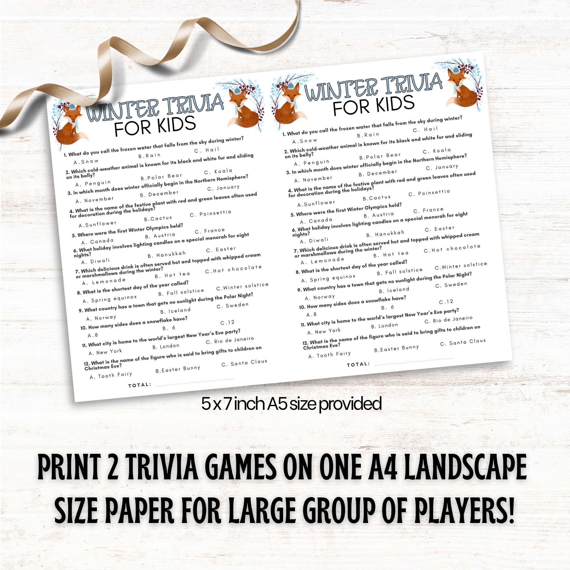 Winter Trivia Game for Kids Holiday Trivia, Christmas Trivia Printable ...