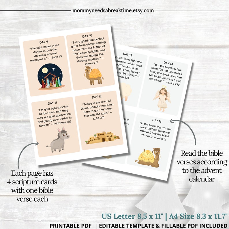 Advent Scripture Cards for Kids, Scripture Calendar Kids Advent ...