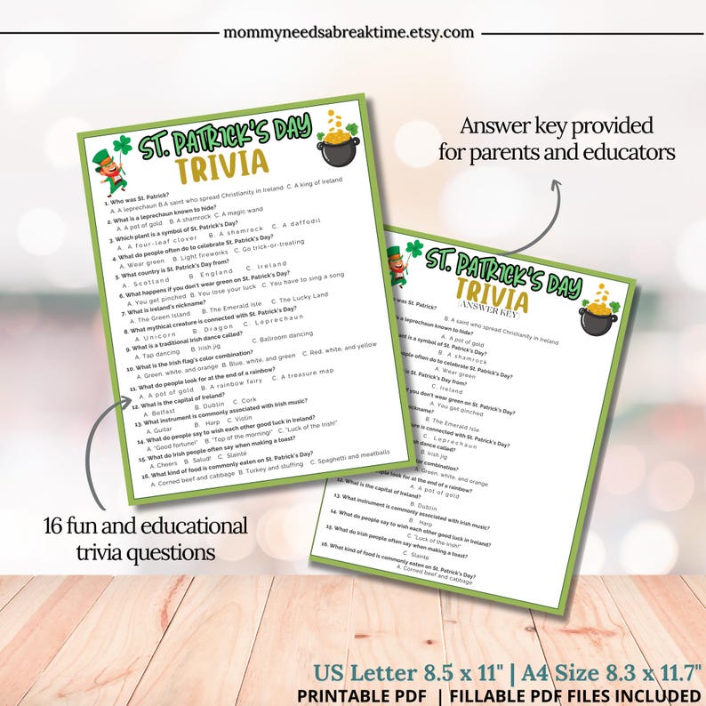 St Patricks Day Trivia Leprechaun Games, St Paddys Day Games, St ...