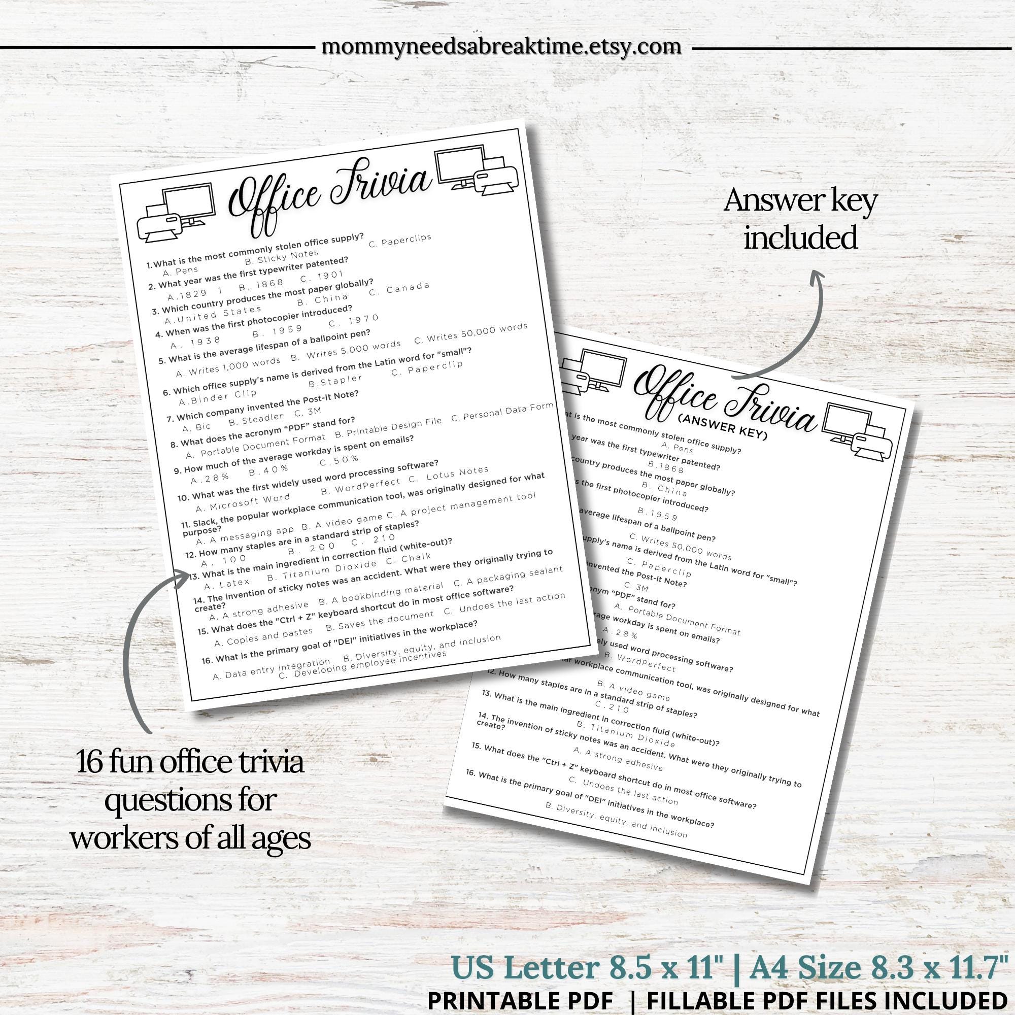 Office Trivia Team Building Games, Office Party Games Workplace Games ...