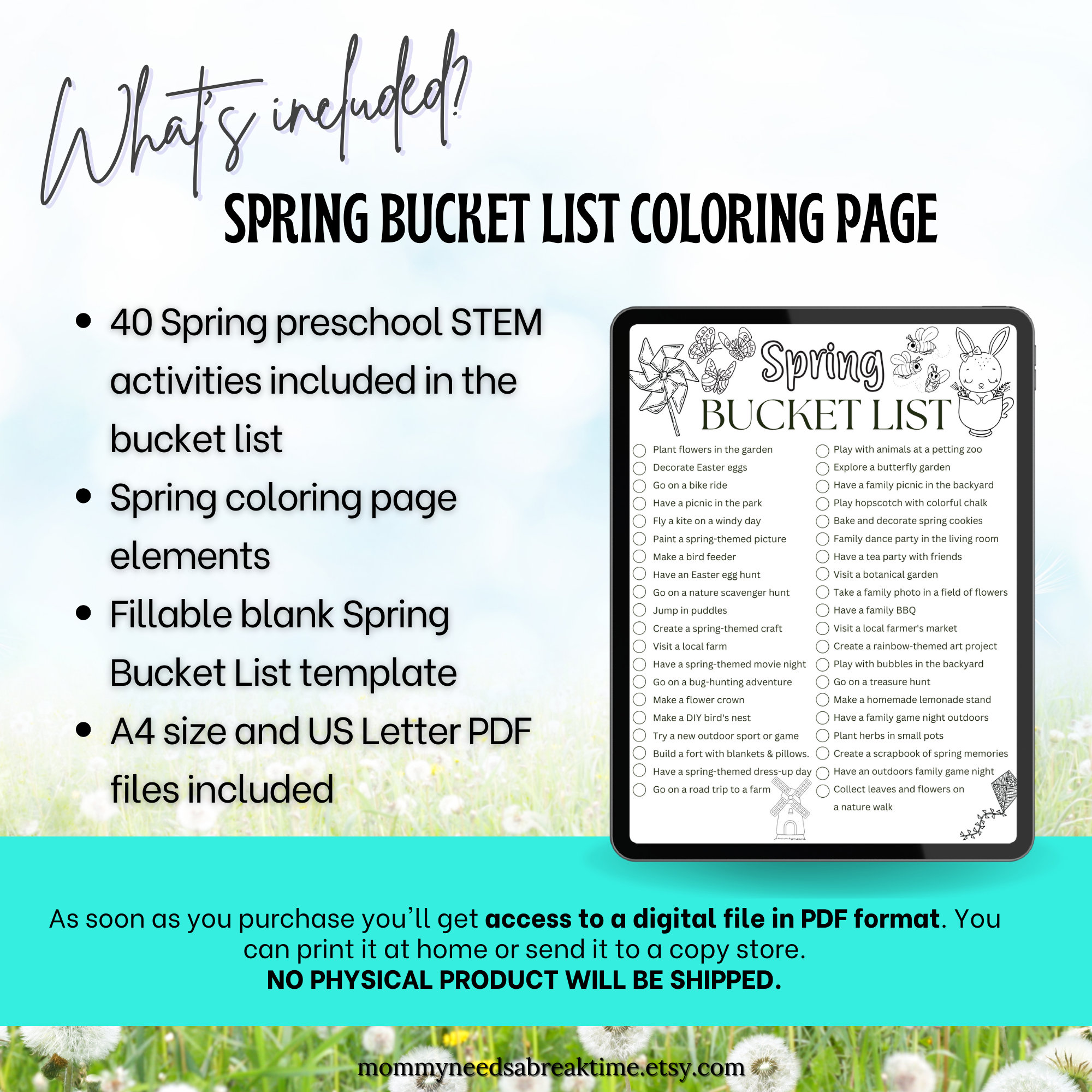 Spring Bucket List Coloring Page, Montessori Spring STEM Activities ...