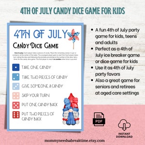 4th of July Candy Dice Printable, 4th of July Games Fourth of July ...