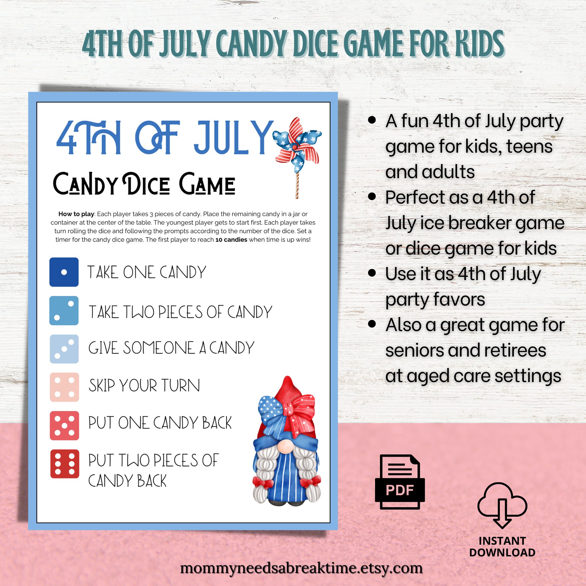 4th of July Candy Dice Printable, 4th of July Games Fourth of July ...
