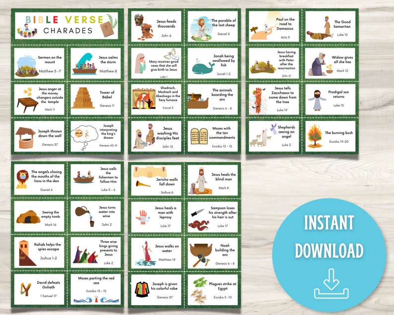 Bible Verse Charades for Kids Bible Pictionary, Bible Activities for ...