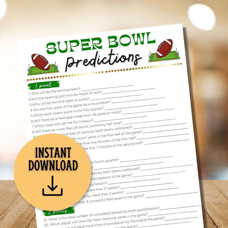 Superbowl Predictions Superbowl Party Games, Game Day Predictions ...