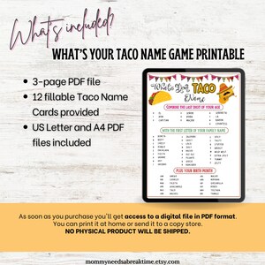 Whats Your Taco Name Game, Fun Fiesta Game Cinco De Mayo Games, Fiesta ...
