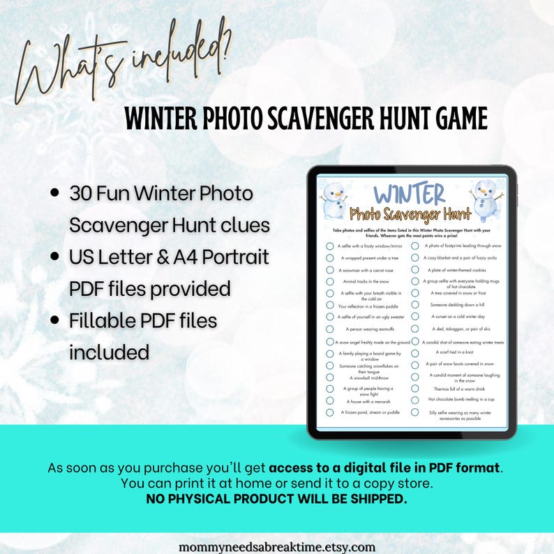 Winter Scavenger Hunt, Xmas Scavenger Hunt, Winter Kids Activity ...