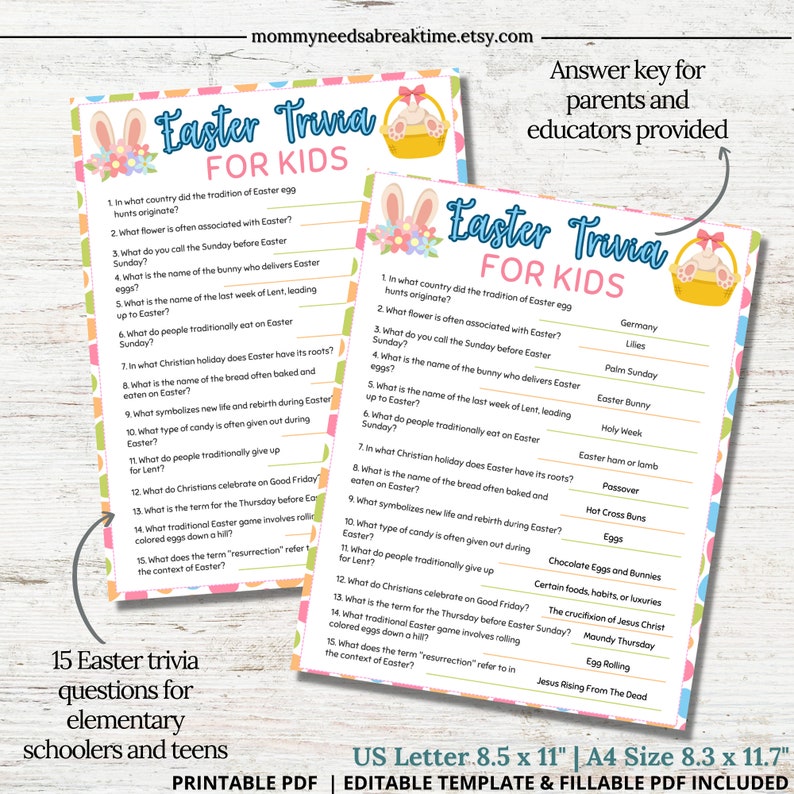 Easter Trivia Game Easter Party Game, Spring Trivia Easter Puzzle, Palm ...