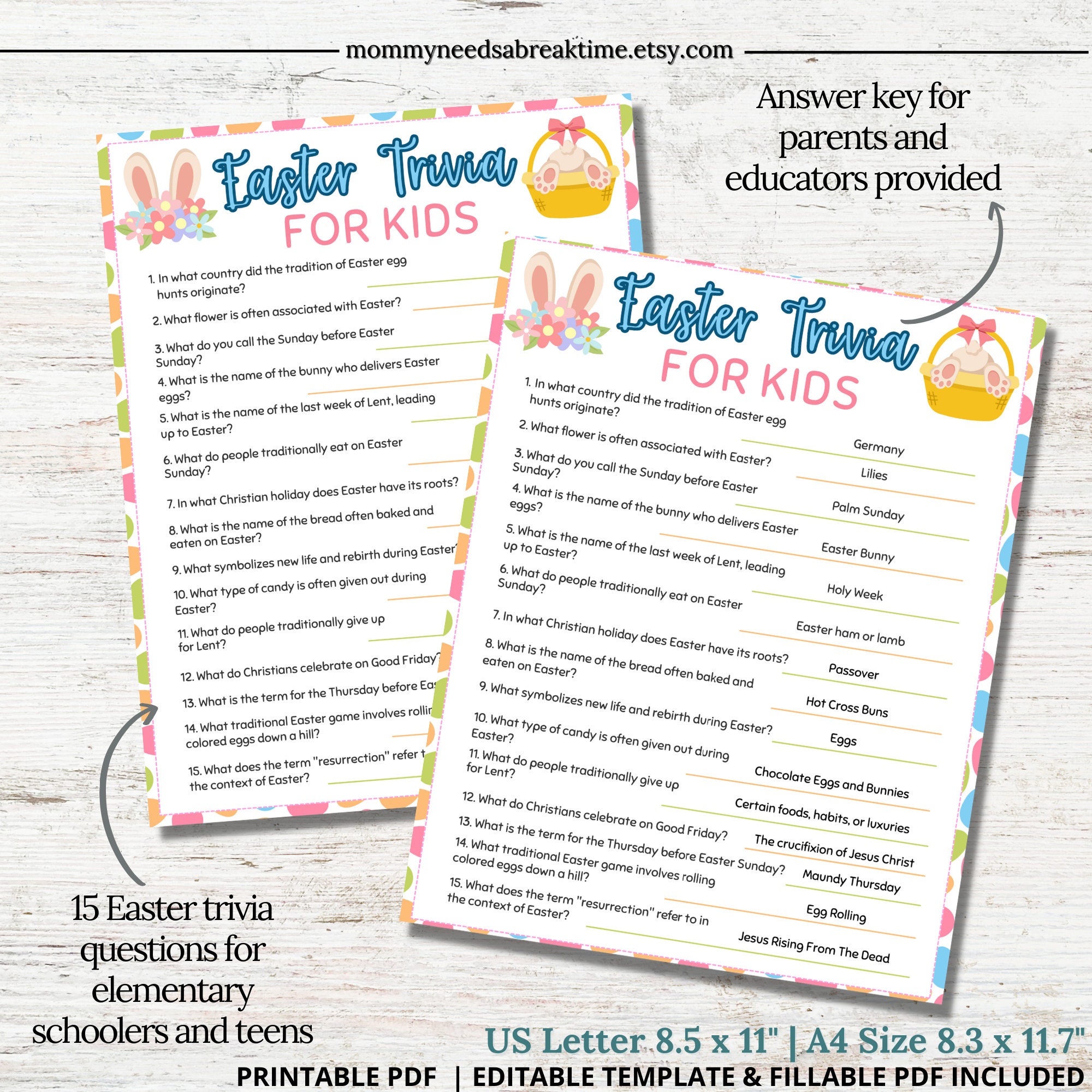 Easter Trivia Game Easter Party Game, Spring Trivia Easter Puzzle, Palm ...