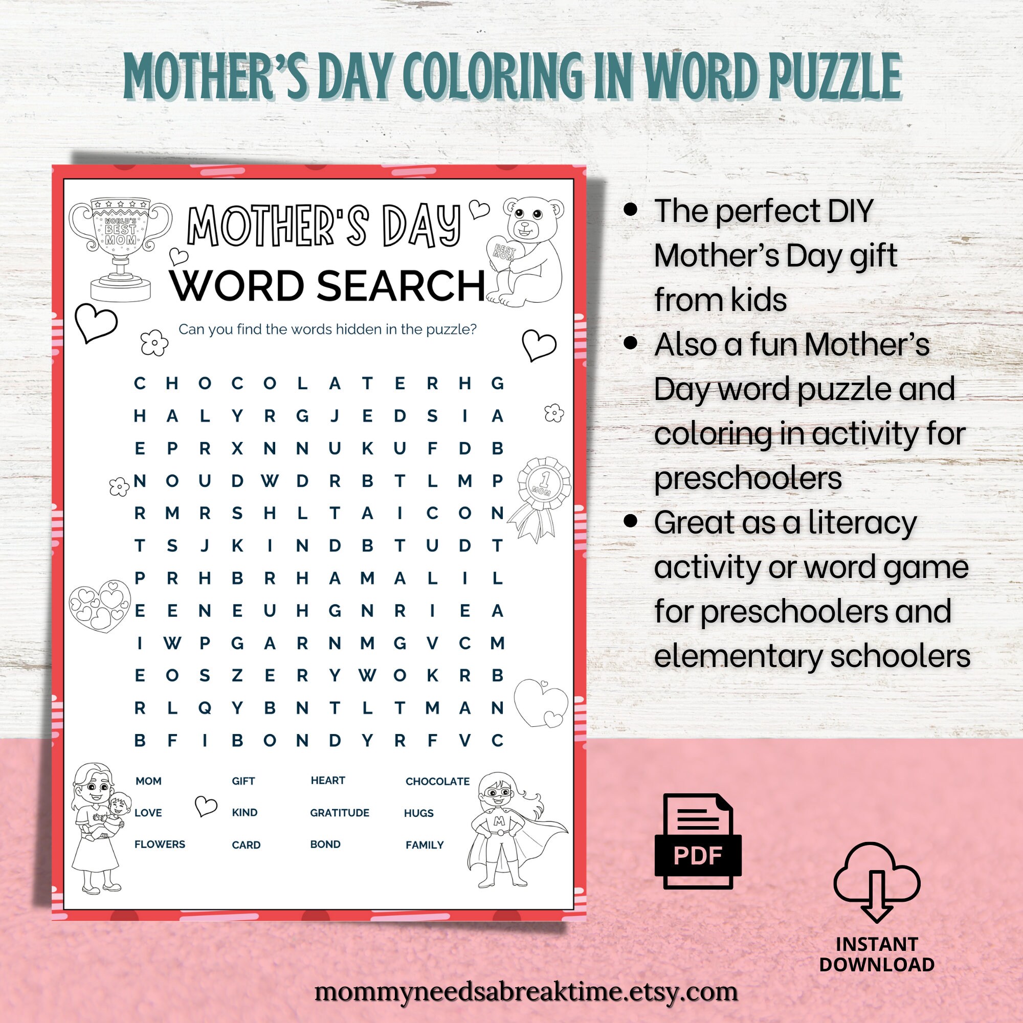 Mothers Day Word Search Mothers Day Puzzle, Mothers Day Activity ...