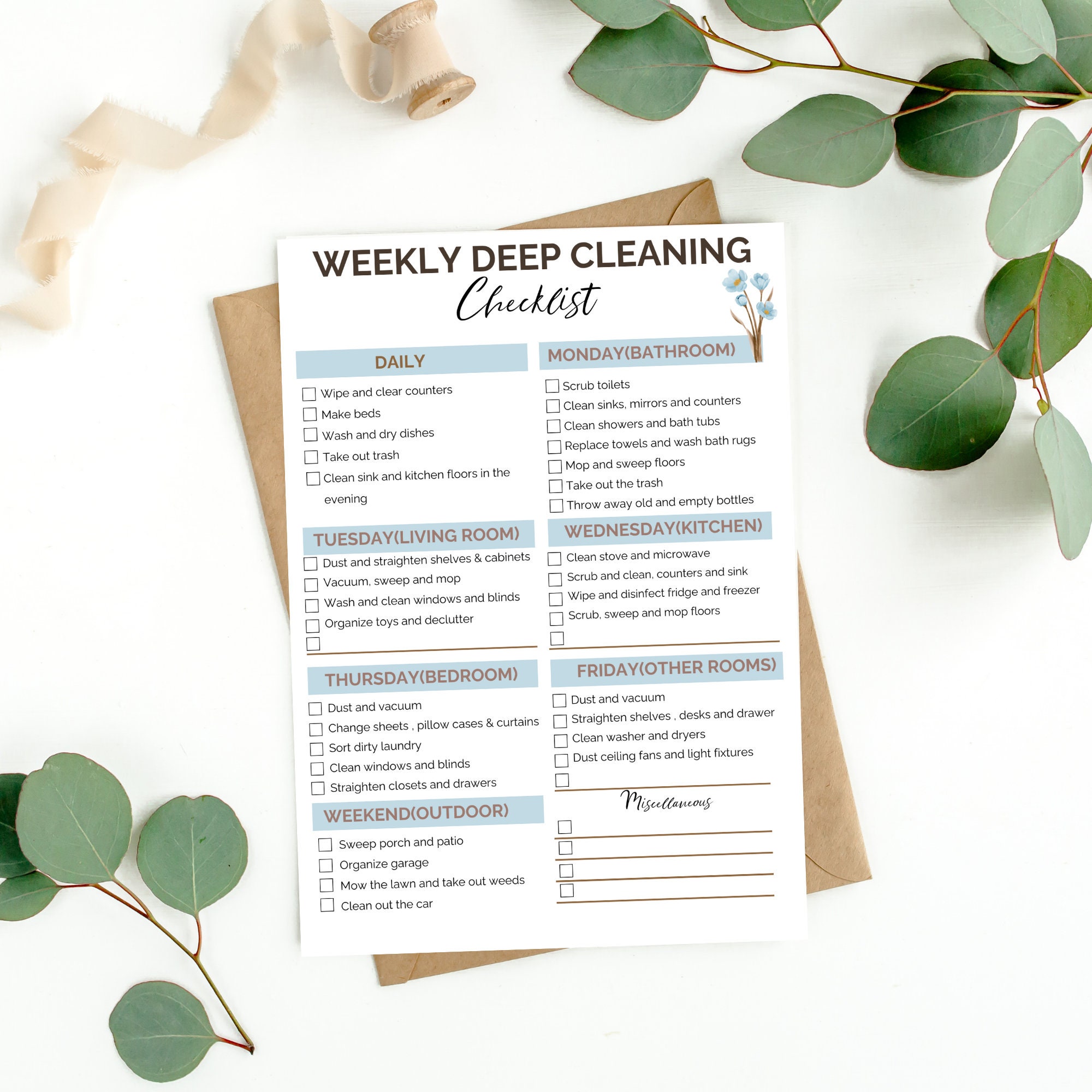 Deep Cleaning Checklist | Whole House Deep Cleaning Checklist | Cleaner ...