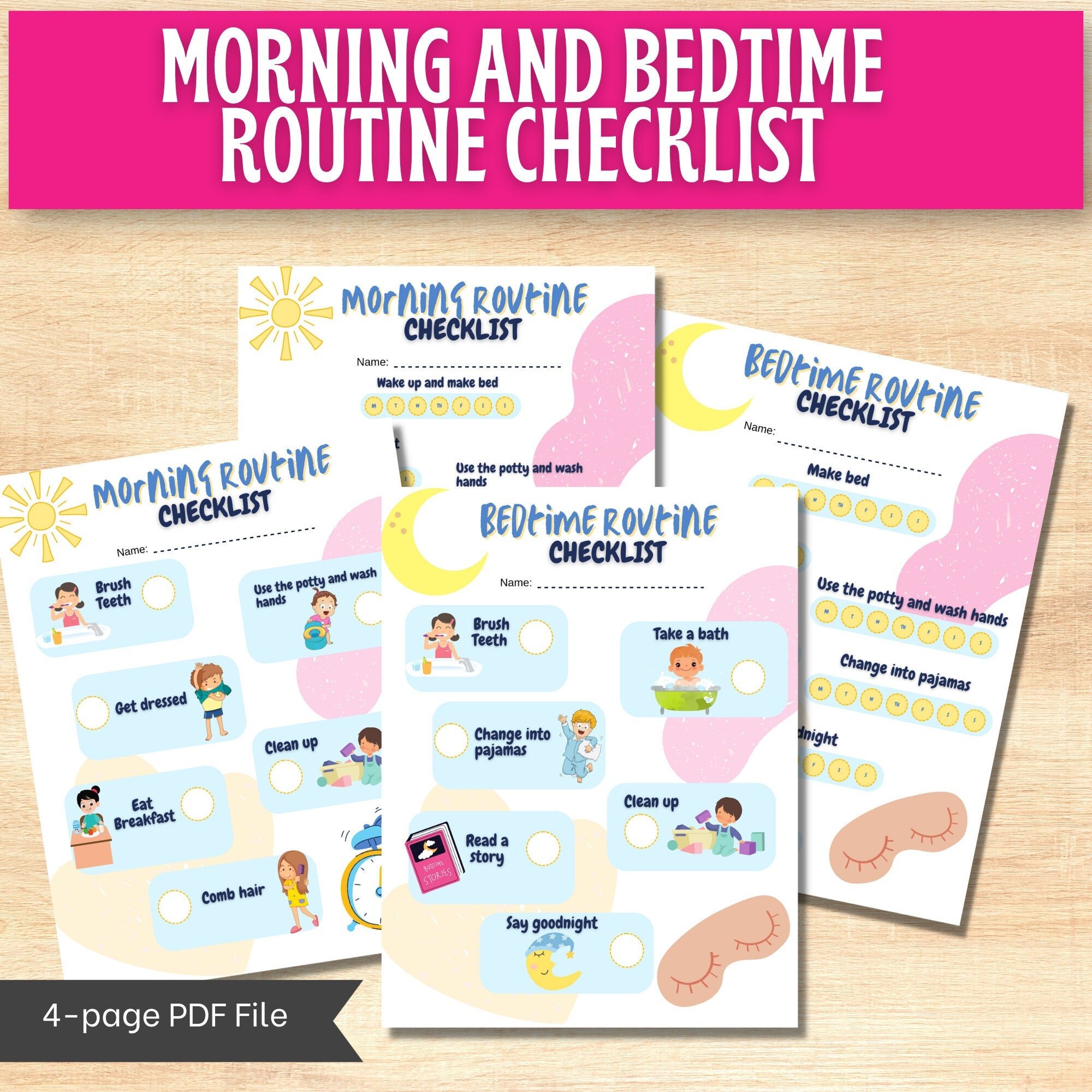 Kids Morning Routine Bedtime Checklist Editable Morning Evening