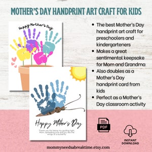 Mothers Day Handprint Art, Mom Handprint Craft Card, Grandma Mothers ...