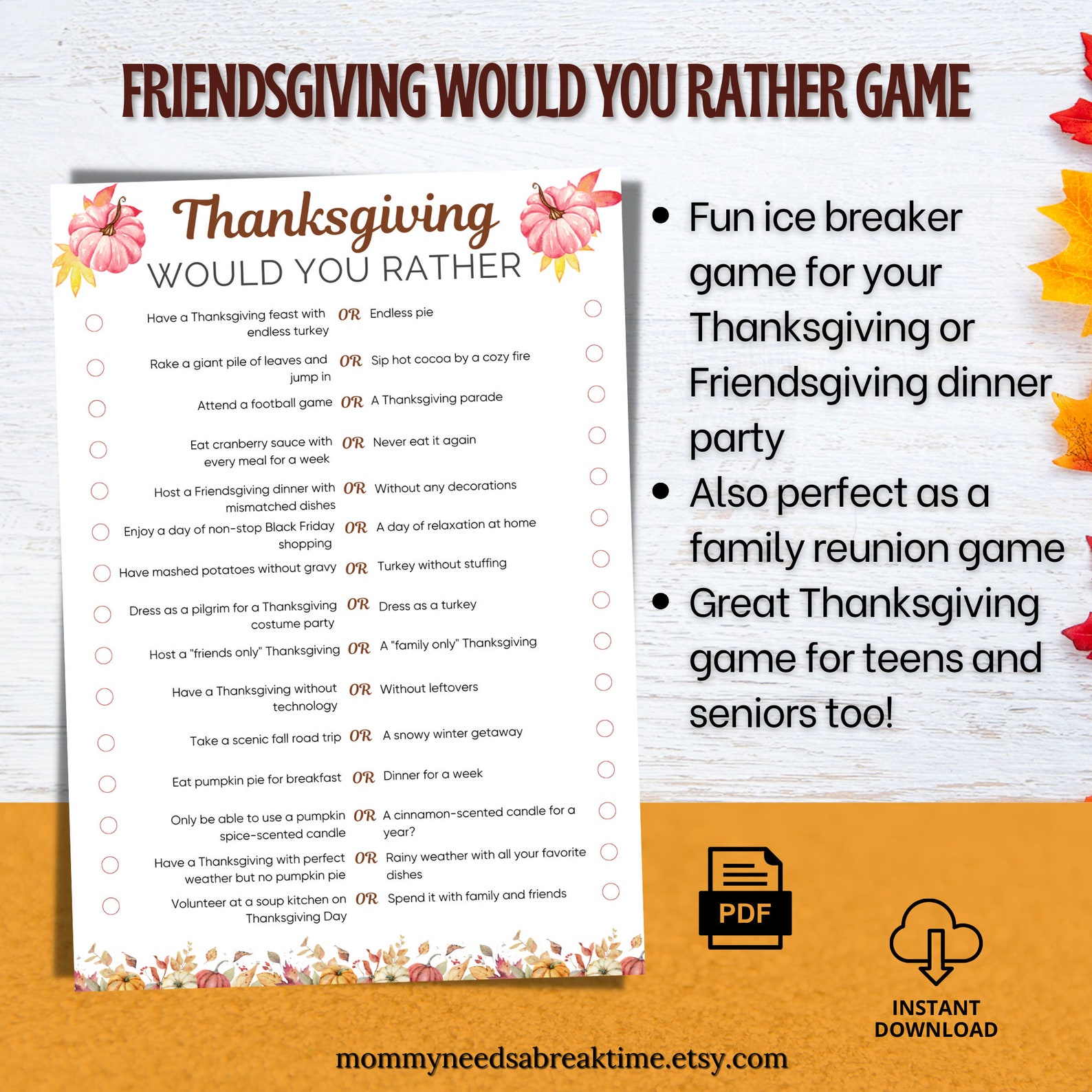 Thanksgiving Would You Rather Game Fillable Friendsgiving - Etsy