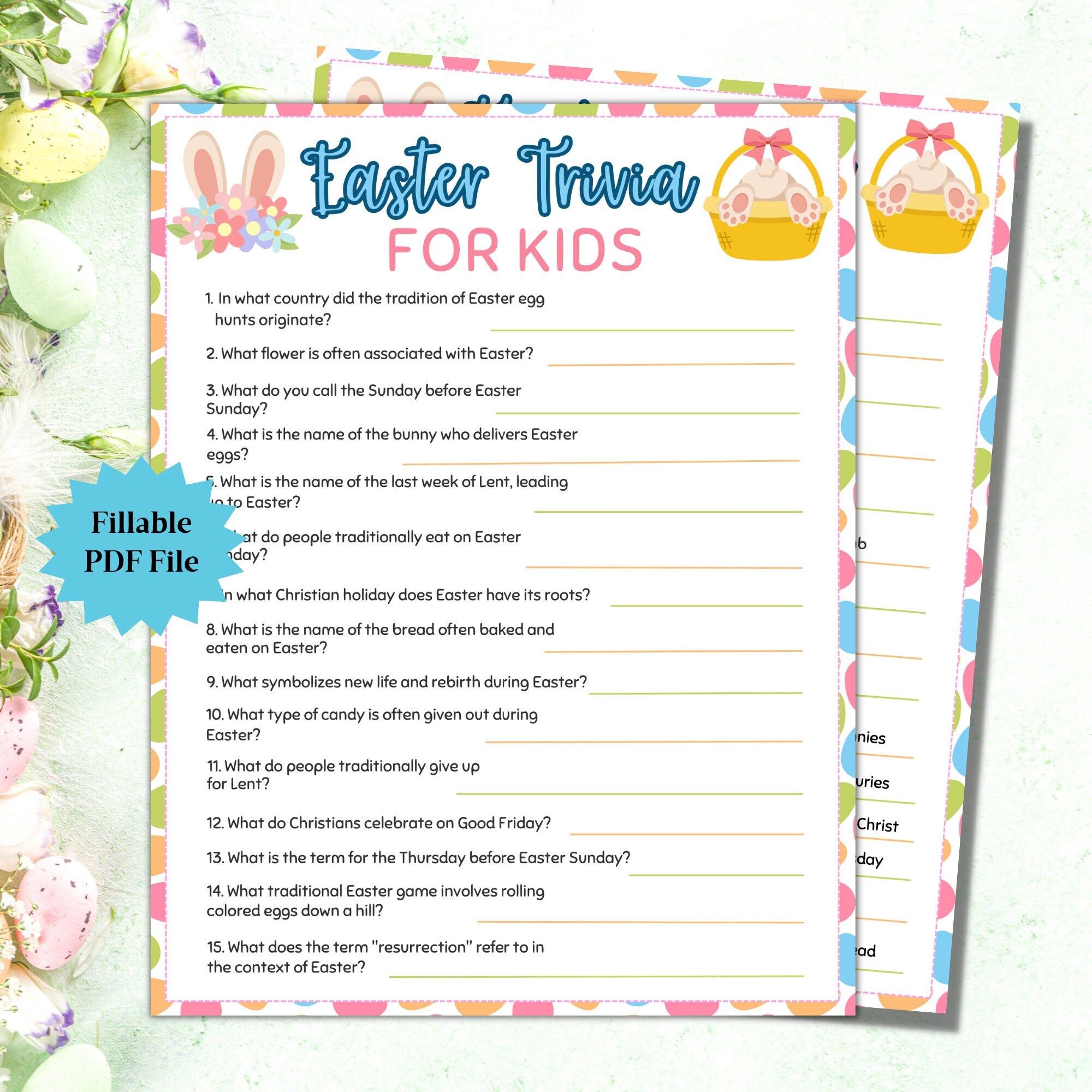 Easter Trivia Game Easter Party Game, Spring Trivia Easter Puzzle, Palm ...