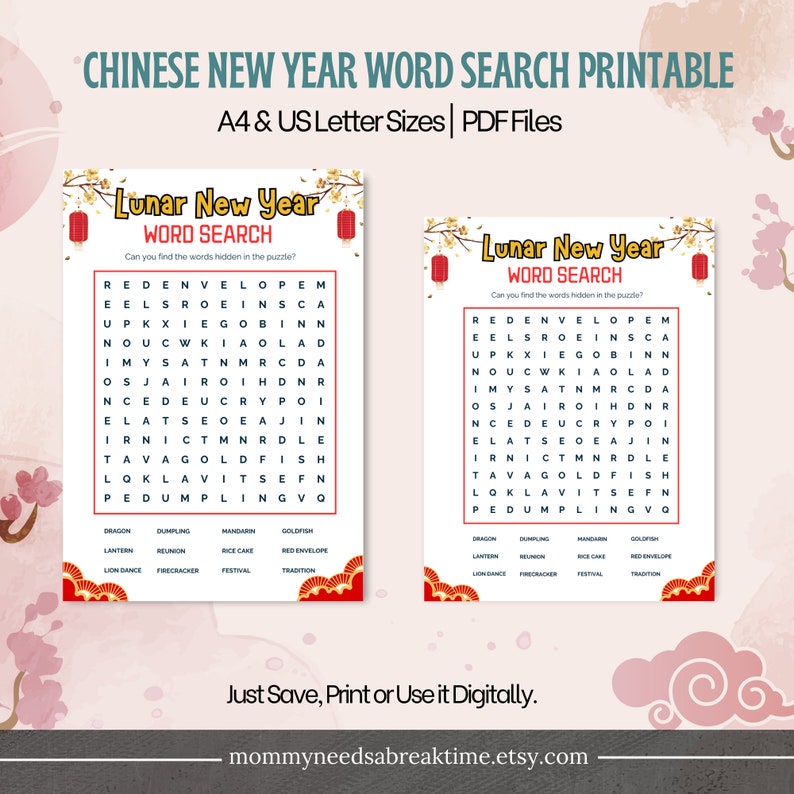 Chinese New Year Word Search, Lunar New Year Games, Chinese New Year ...