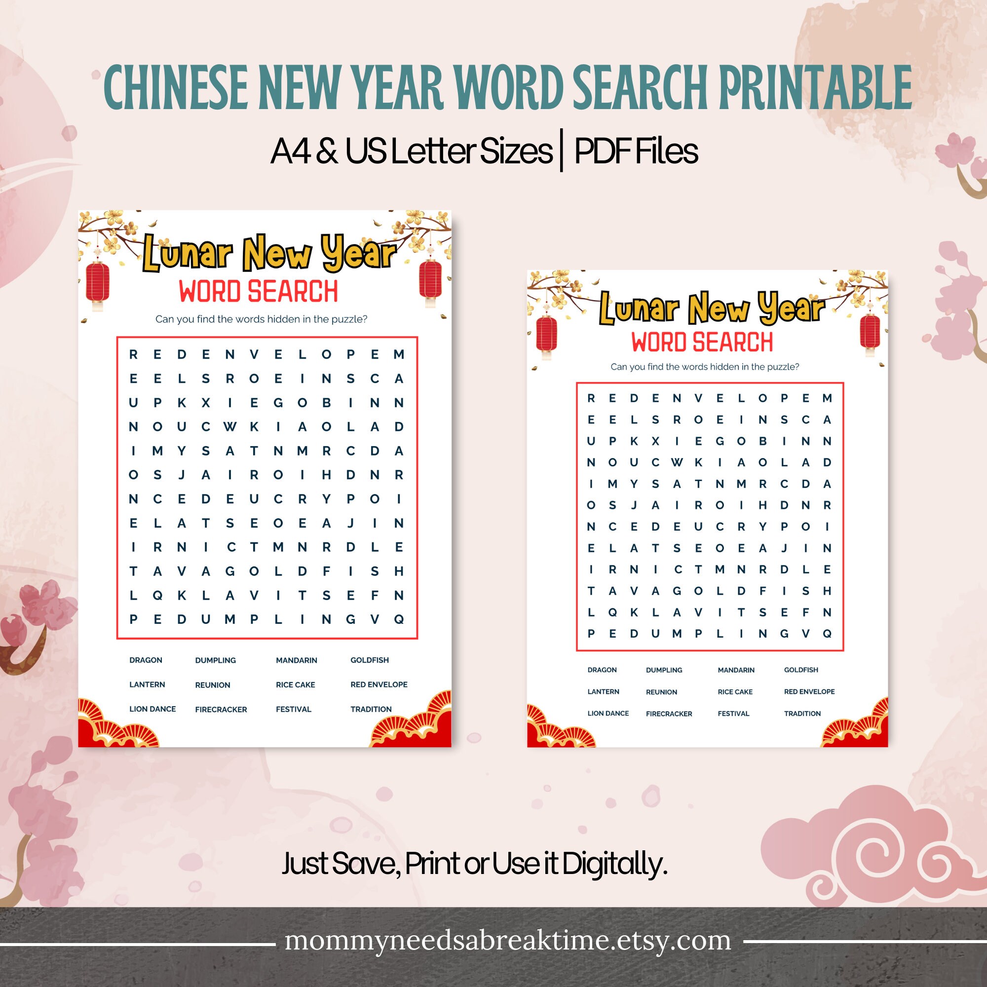 Chinese New Year Word Search, Lunar New Year Games, Chinese New Year ...