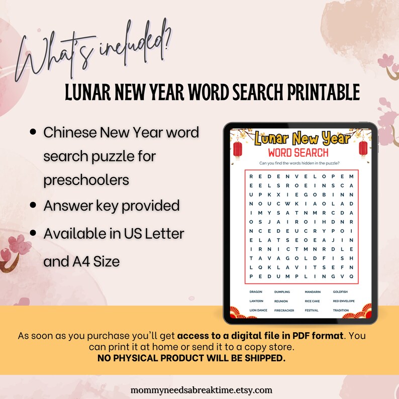 Chinese New Year Word Search, Lunar New Year Games, Chinese New Year ...