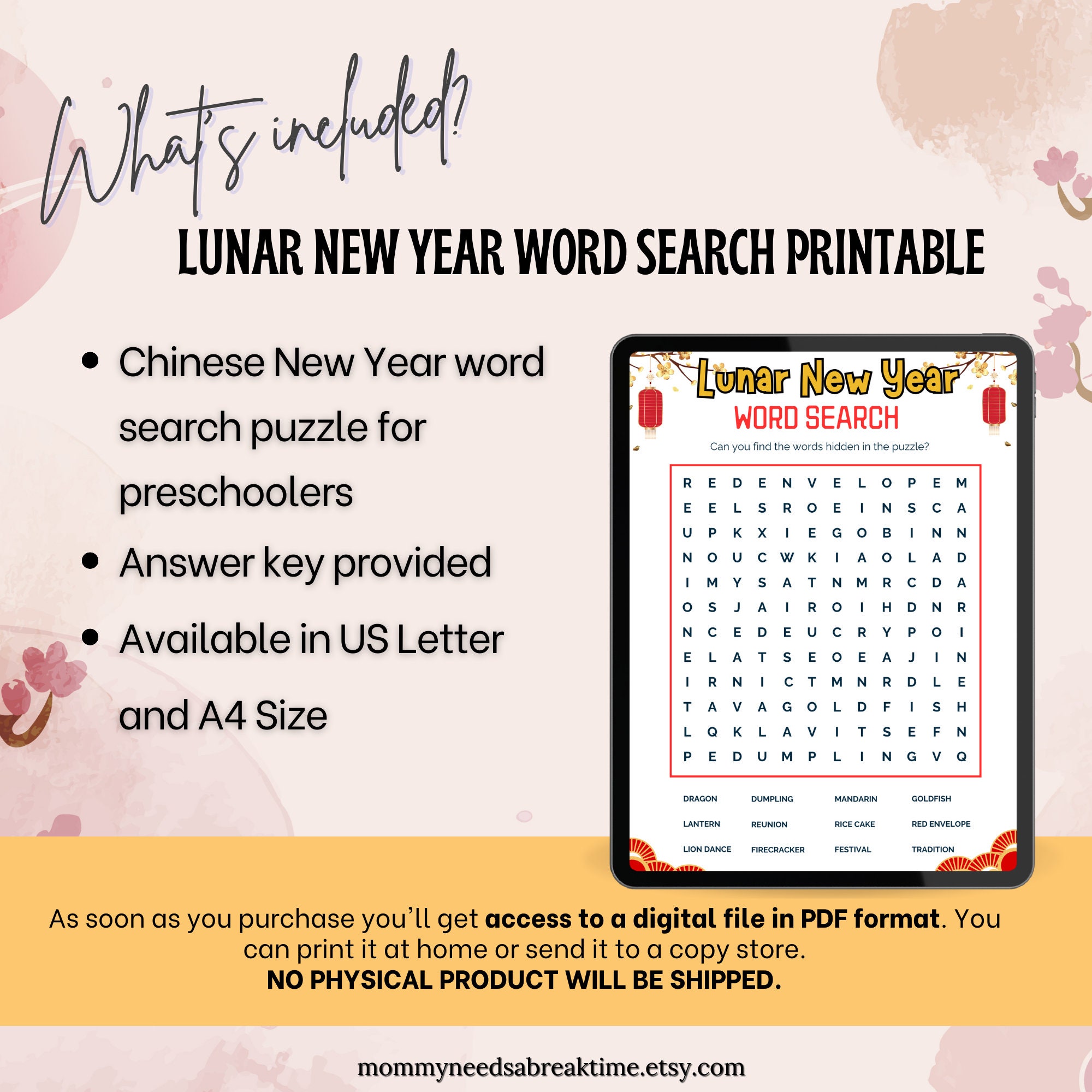Chinese New Year Word Search, Lunar New Year Games, Chinese New Year ...