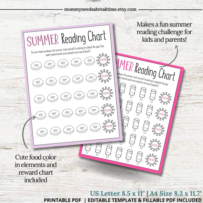 Summer Reading Chart Bookshelf Tracker, Kids Summer Reading Log, Summer ...