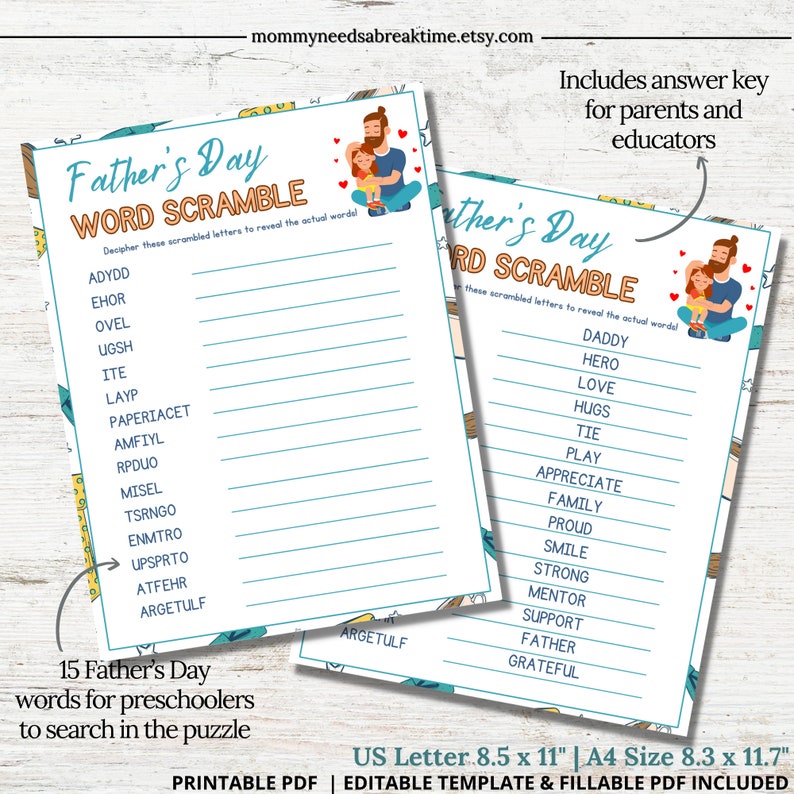 Fathers Day Word Scramble, Fathers Day Activity Fathers Day Games ...