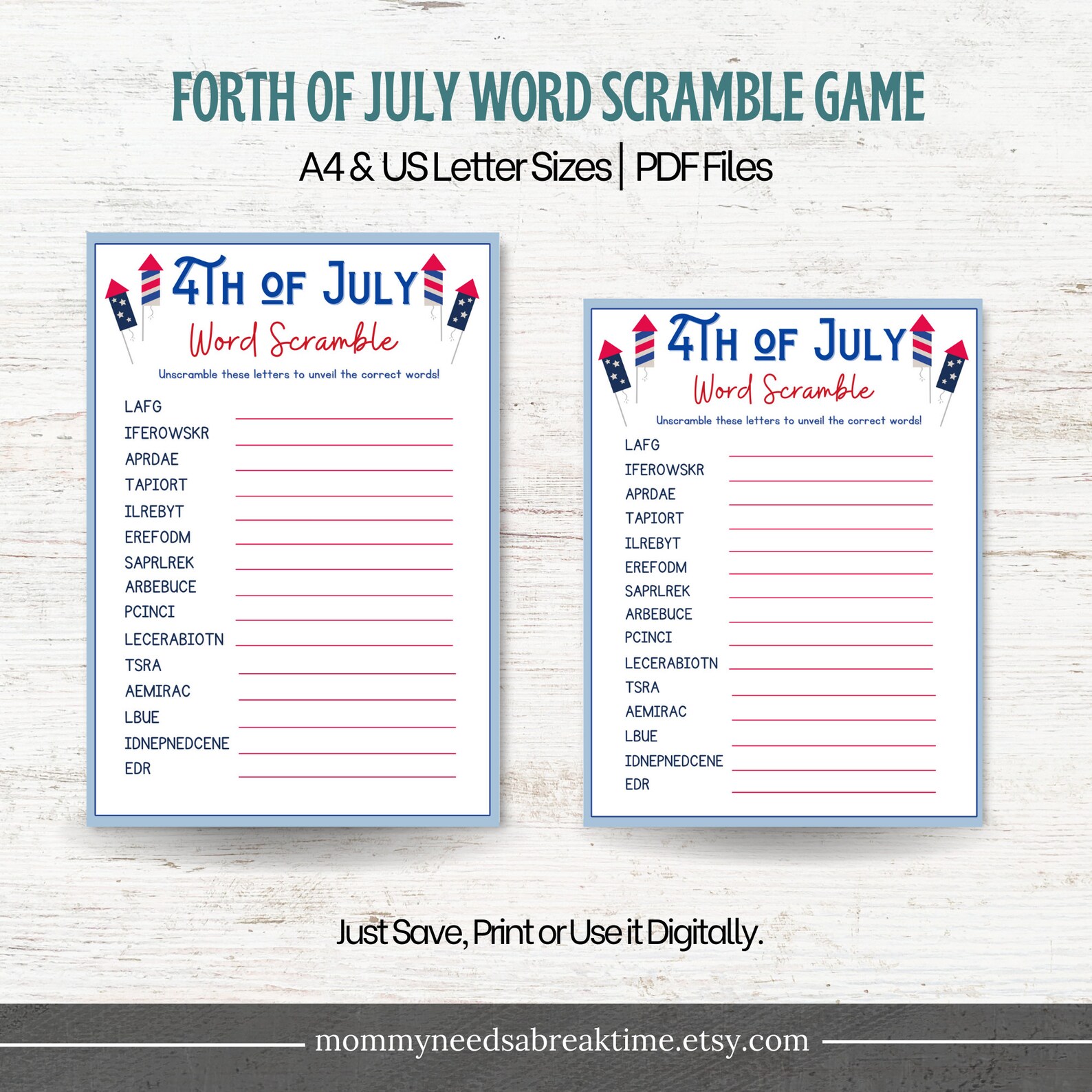 4th of July Word Scramble Game, 4th of July Games Sleepover Games ...