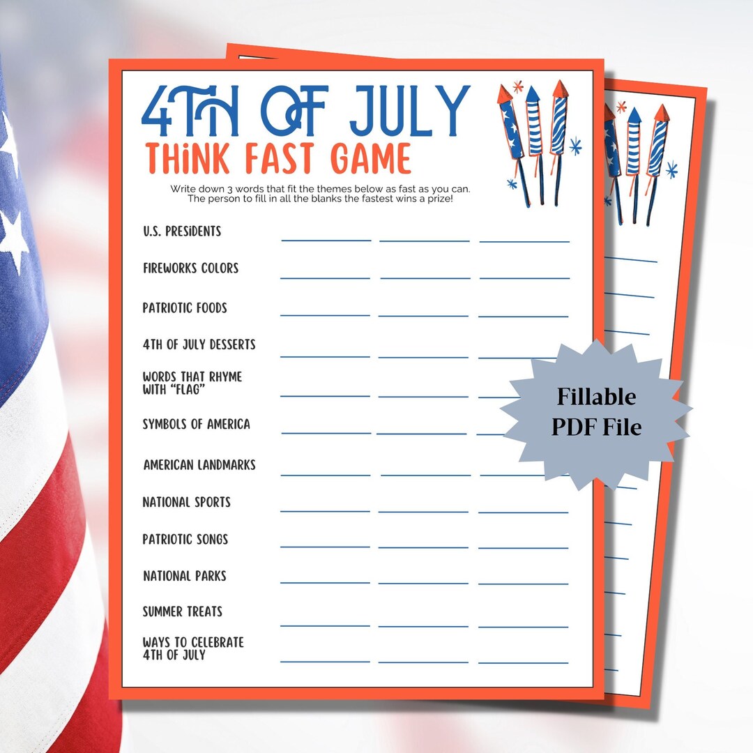 4th of July Think Fast Game 4th of July Games, 4th of July Party Favors ...