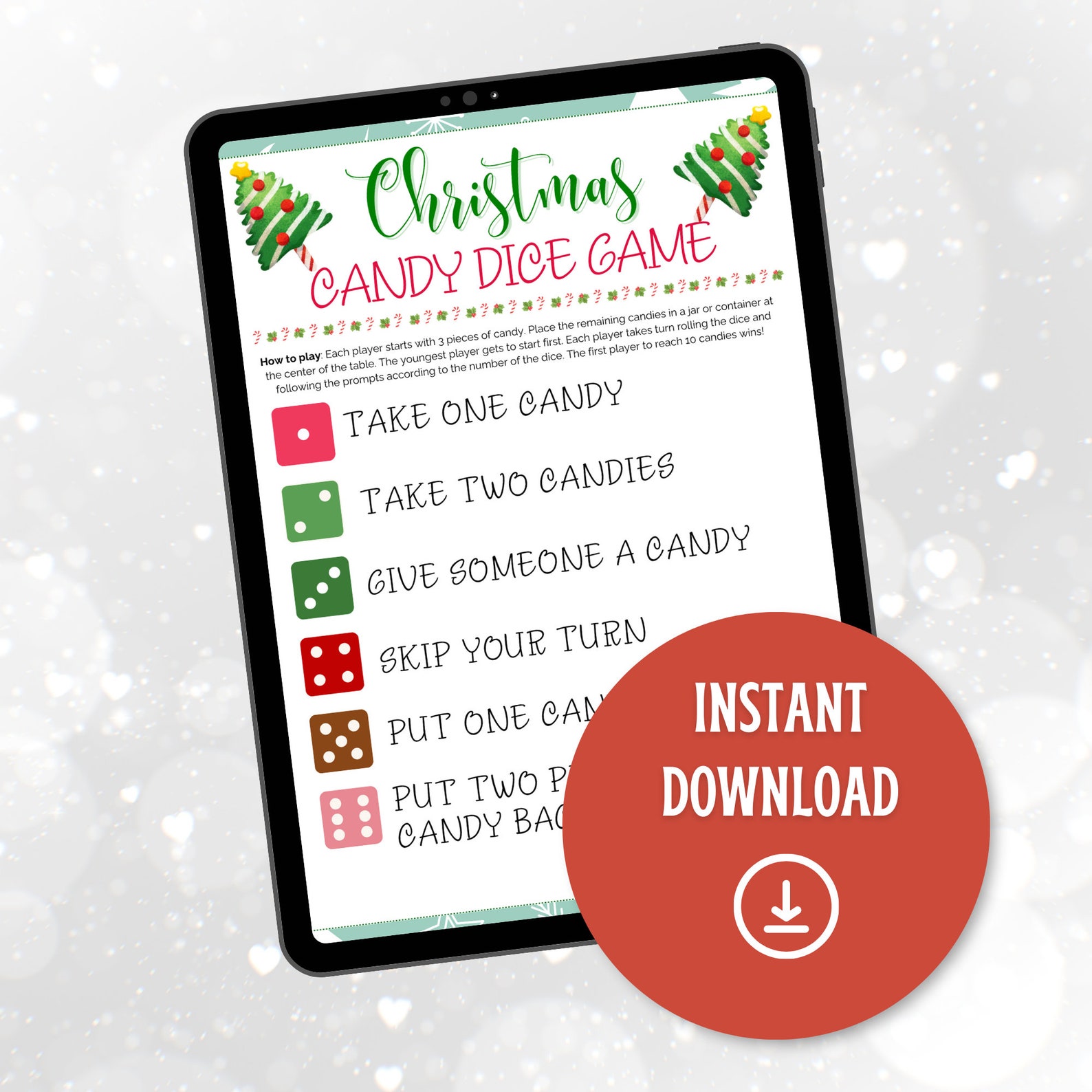 Christmas Candy Dice Game, Christmas Dice Game Holiday Dice Game ...
