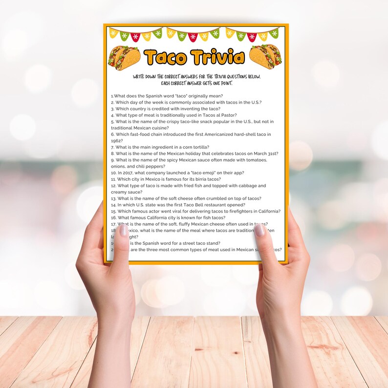Taco Trivia Taco Party Games, Cinco De Mayo Games Taco Game Night ...