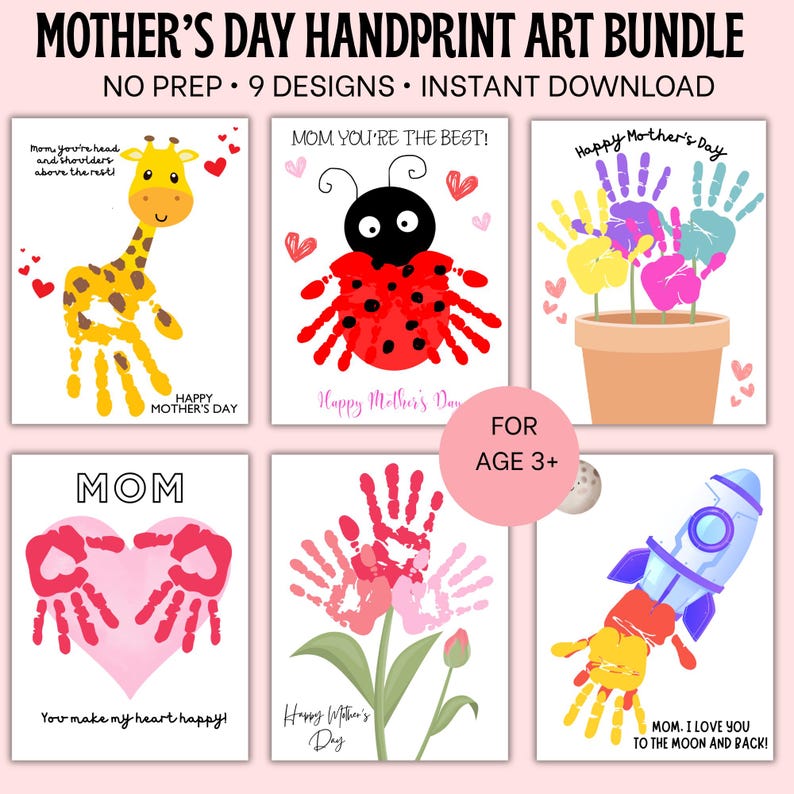 Mothers Day Handprint Art, Mom Handprint Craft Card, Grandma Mothers ...