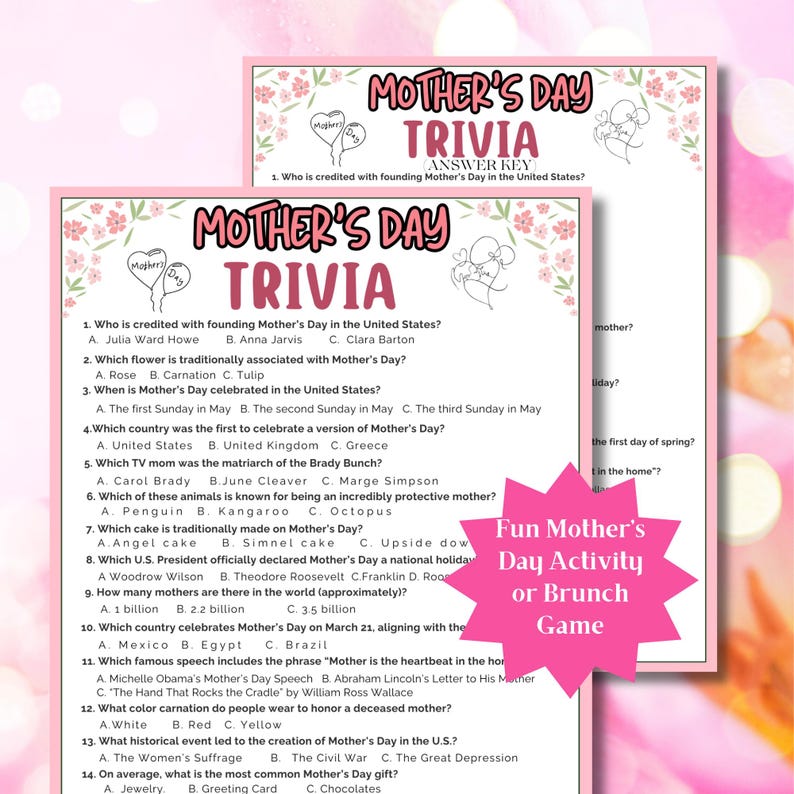 Mothers Day Trivia Family Reunion Games, Mothers Day Activity Tea Party ...