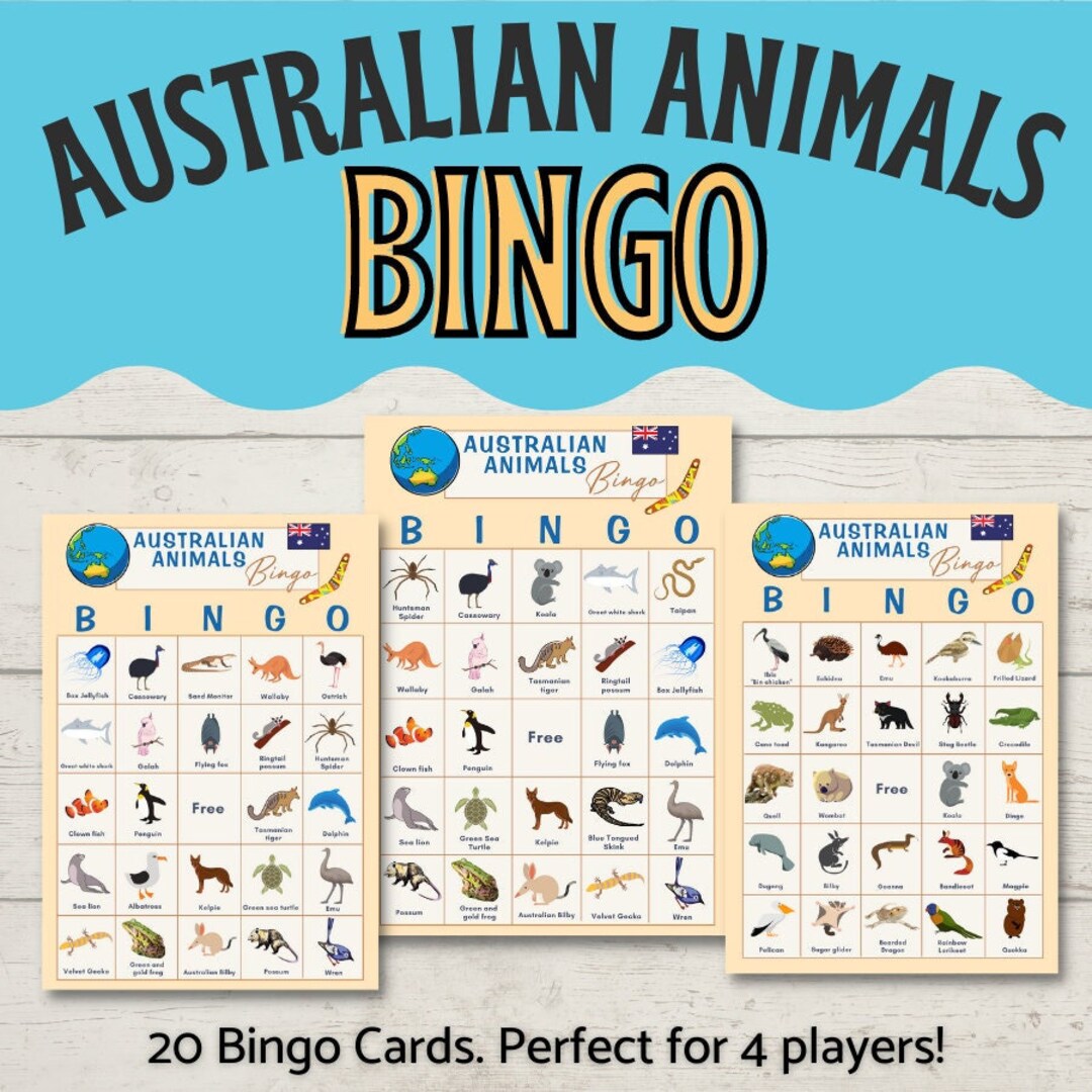 Australian Animals Bingo Printable for Kids Australia Animal - Etsy
