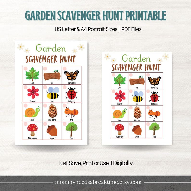 Garden Scavenger Hunt Kids Scavenger Hunt, Nature Outdoor Scavenger ...