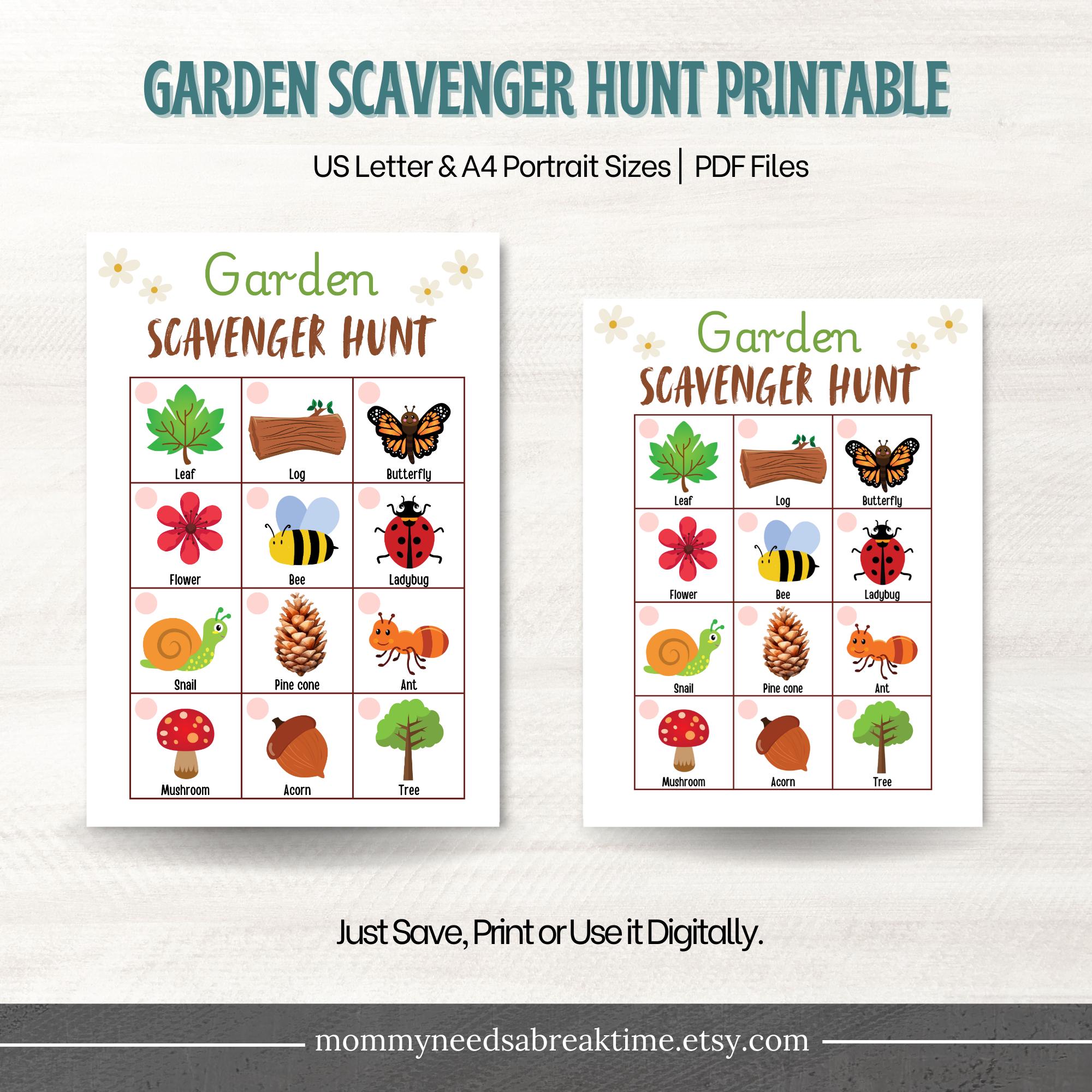Garden Scavenger Hunt Kids Scavenger Hunt, Nature Outdoor Scavenger ...