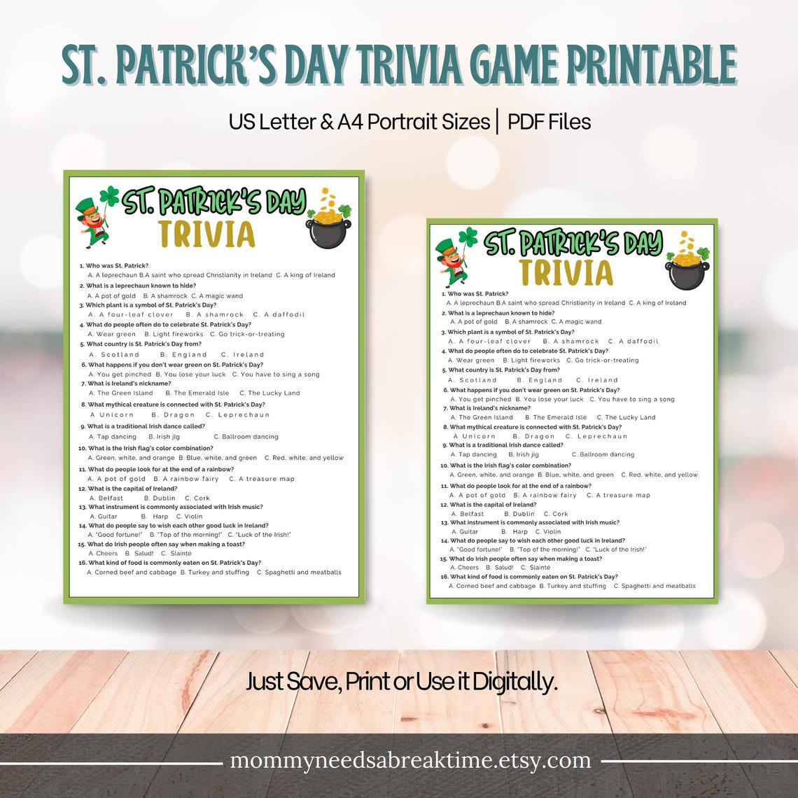 St Patricks Day Trivia Leprechaun Games, St Paddys Day Games, St ...