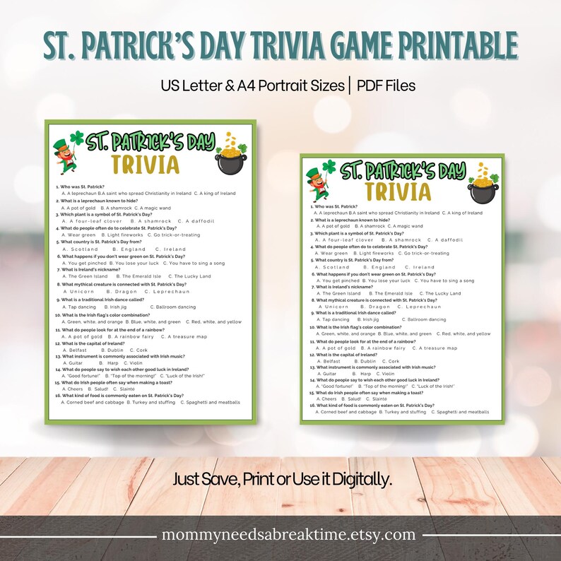 St Patricks Day Trivia Leprechaun Games, St Paddys Day Games, St ...