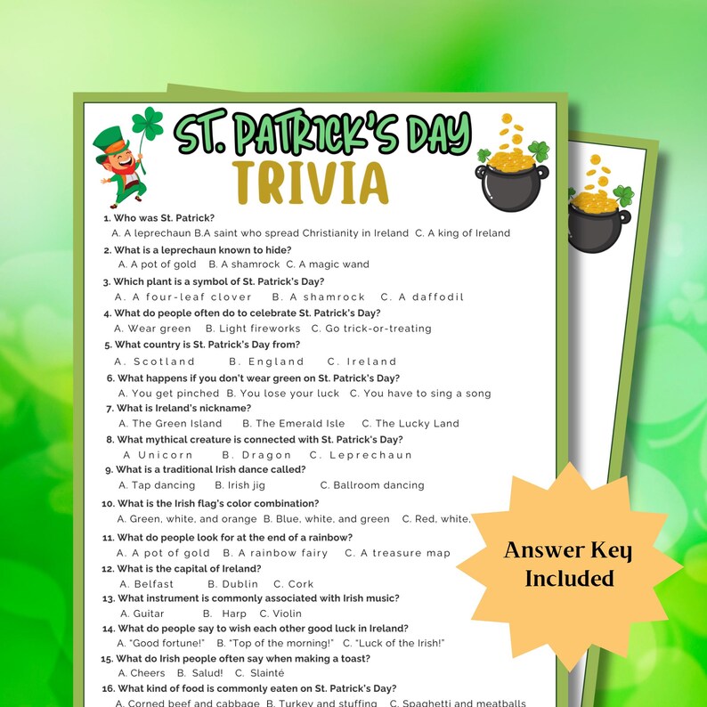 St Patricks Day Trivia Leprechaun Games, St Paddys Day Games, St ...