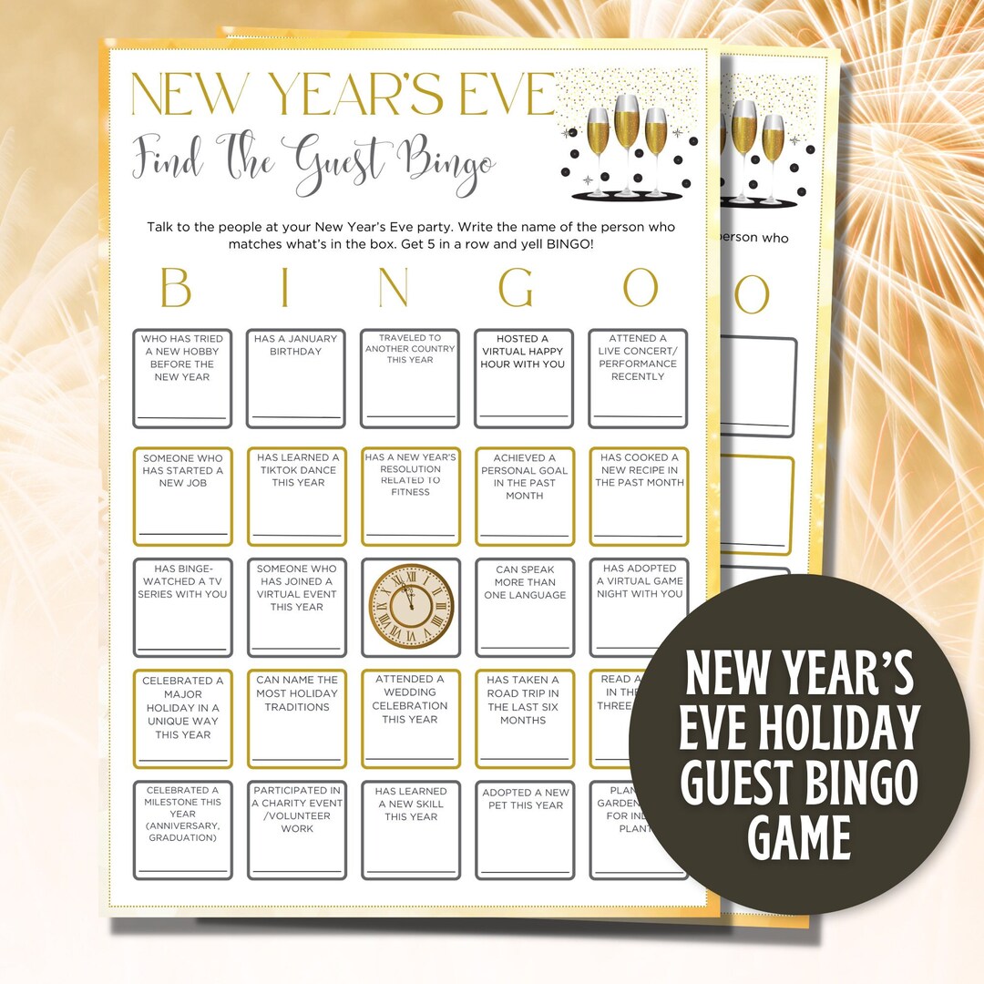 Bingo pour le réveillon du Nouvel An Bingo pour invités des fêtes ...