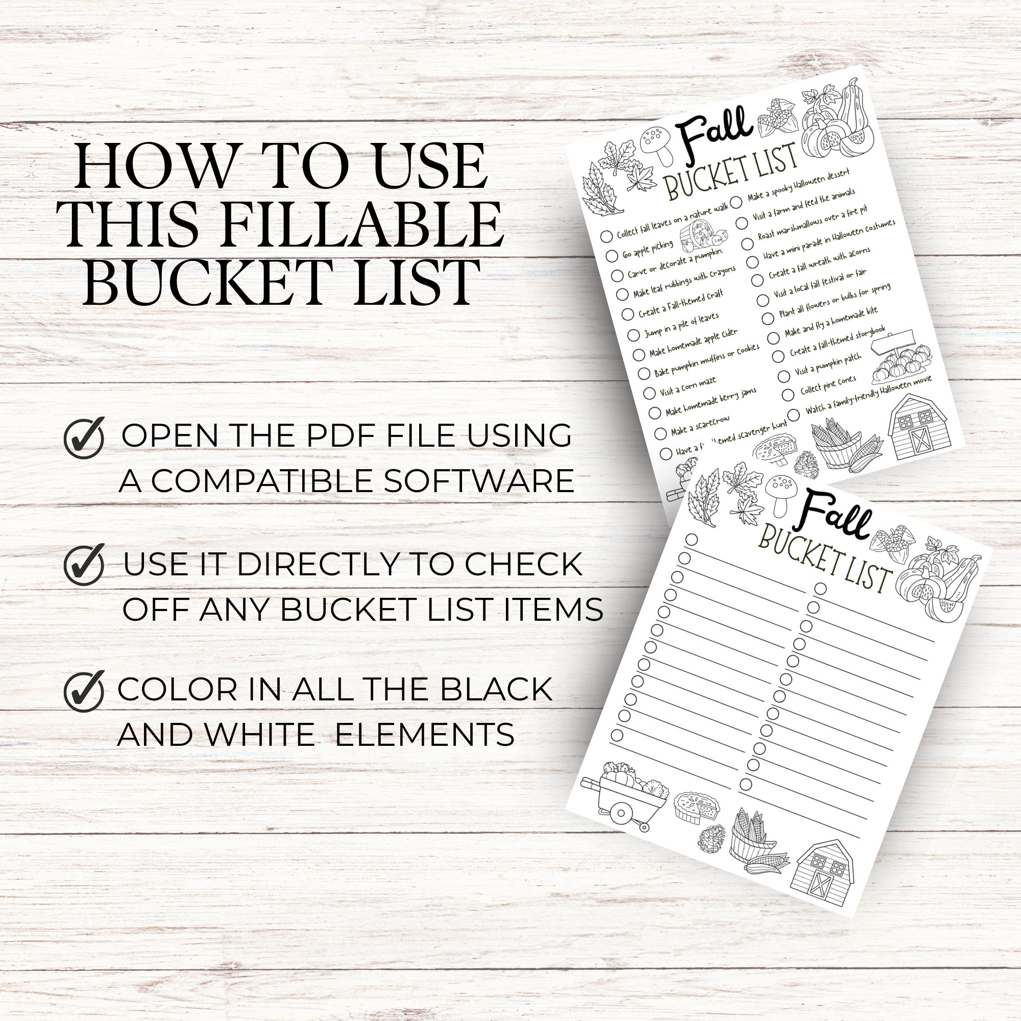 Fillable Fall Bucket List Printable, Fall Coloring Page Fall Activities ...