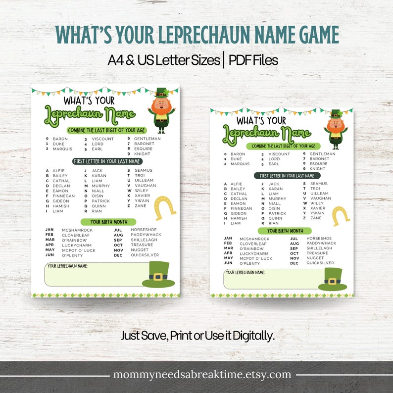 Whats Your Leprechaun Name St Patricks Day Game, St Pattys Day Game ...