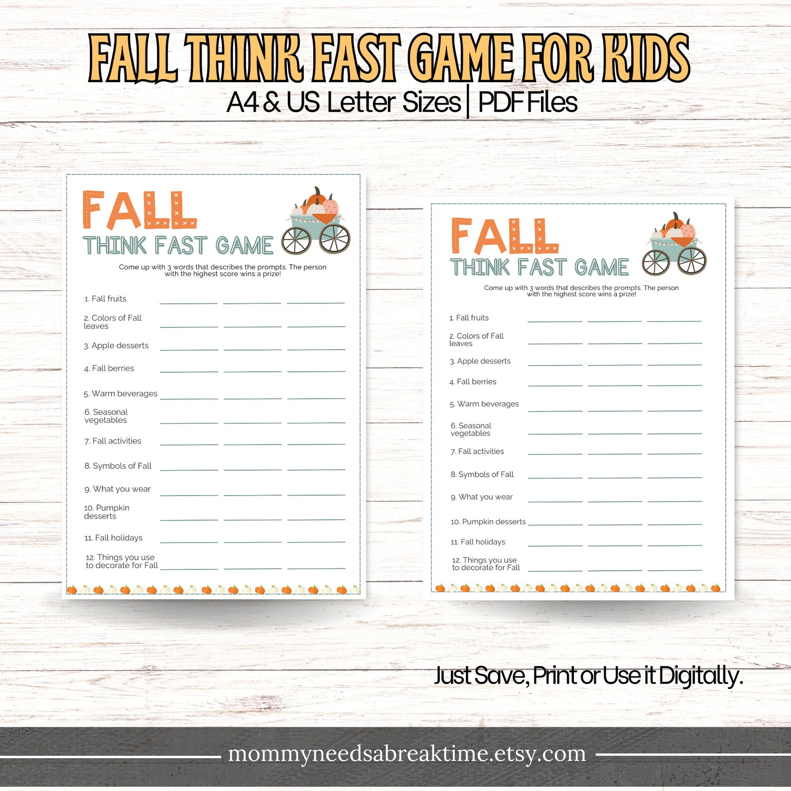 Fall Think Fast Game Kids | Fall Words Game Kids Word Games | Fall ...