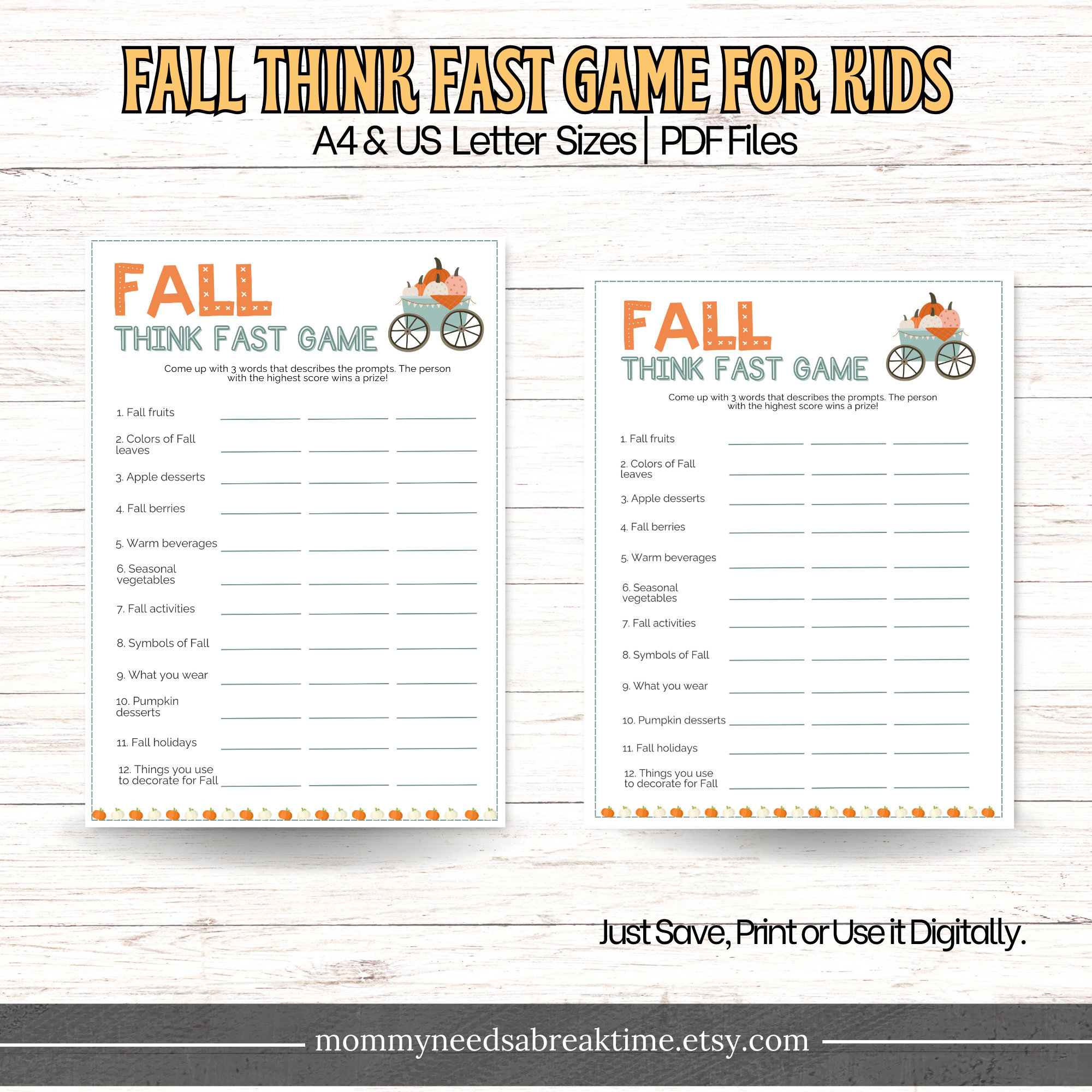 Fall Think Fast Game Kids | Fall Words Game Kids Word Games | Fall ...