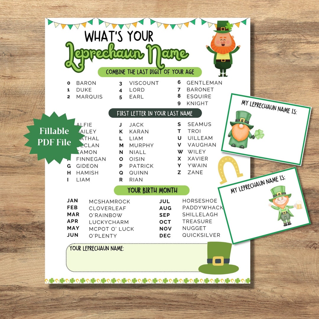 Whats Your Leprechaun Name St Patricks Day Game, St Pattys Day Game ...