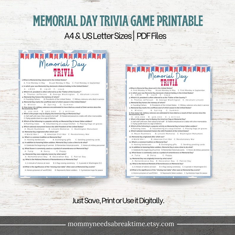 Memorial Day Trivia American Trivia | Memorial Day Games 4th of July ...