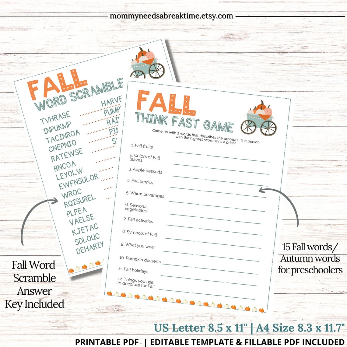 Fall Think Fast Game Kids | Fall Words Game Kids Word Games | Fall ...