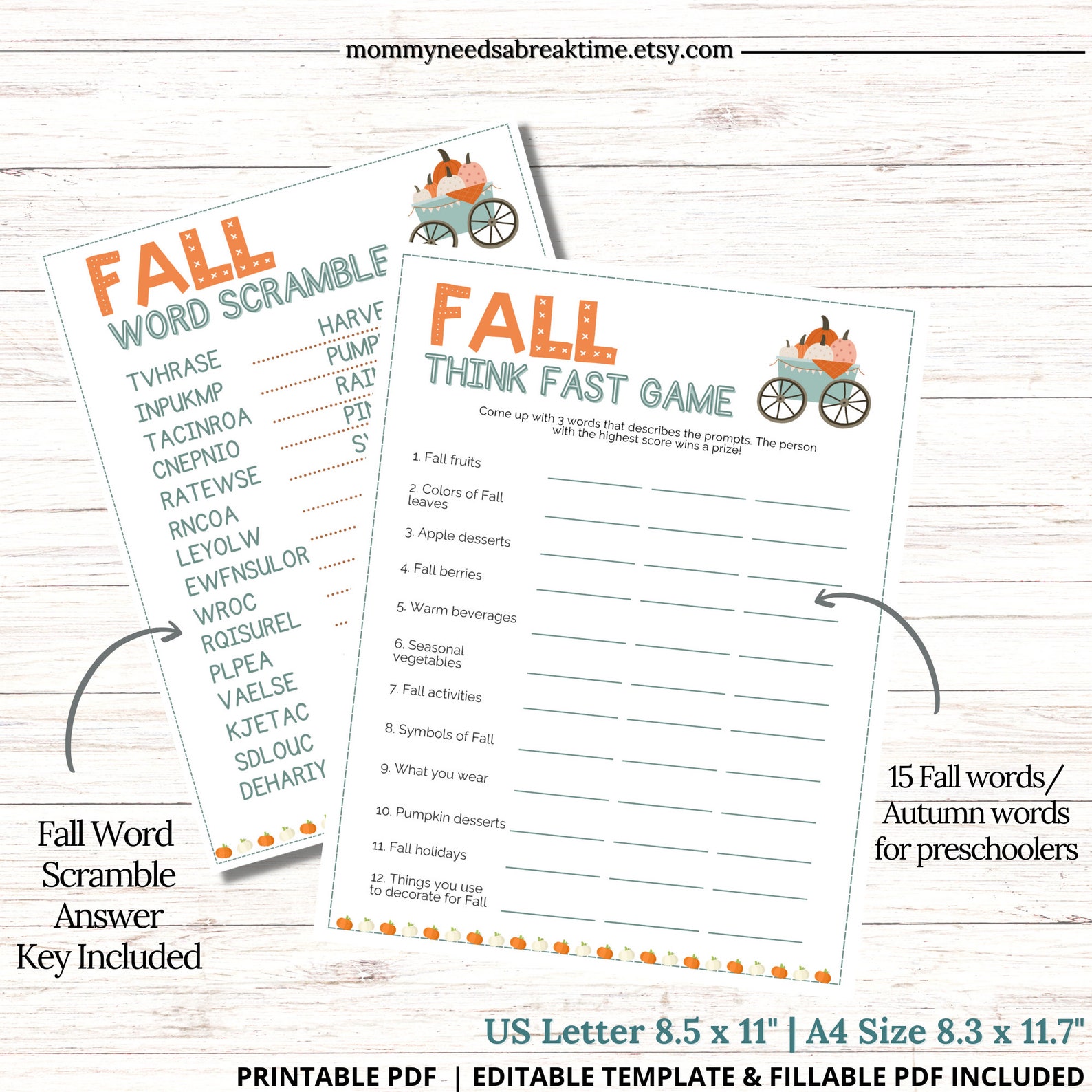 Fall Think Fast Game Kids | Fall Words Game Kids Word Games | Fall ...